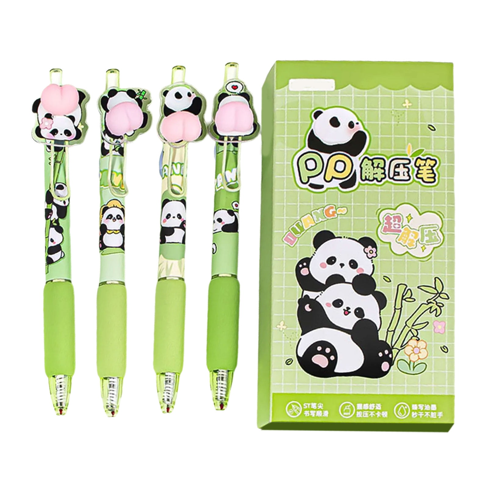 4 Pcs 0.5mm Gel Inks Pen Cartoon Panda Neutral Pen Retractable Black ...