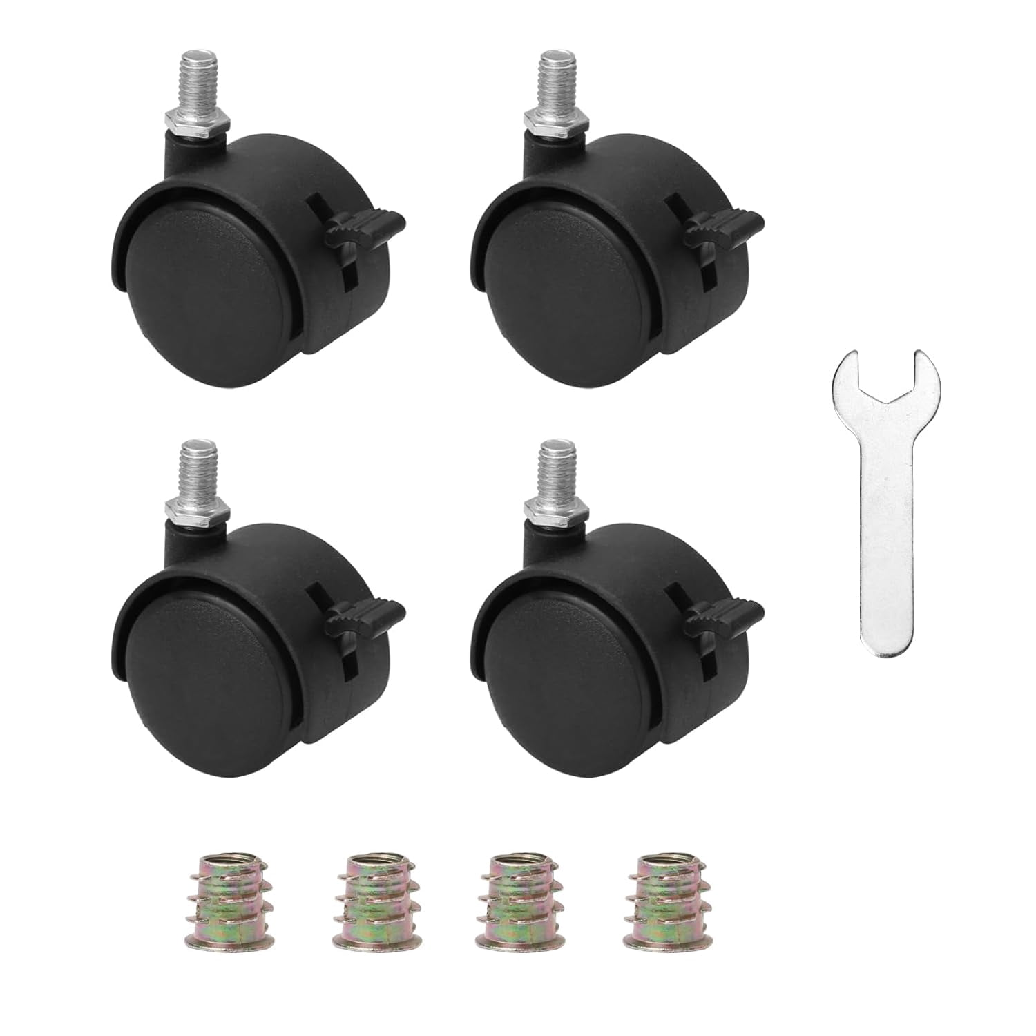 4 Pcs 1.6 Inch Nylon Caster Wheels with Brake, Black Swivel Castor ...