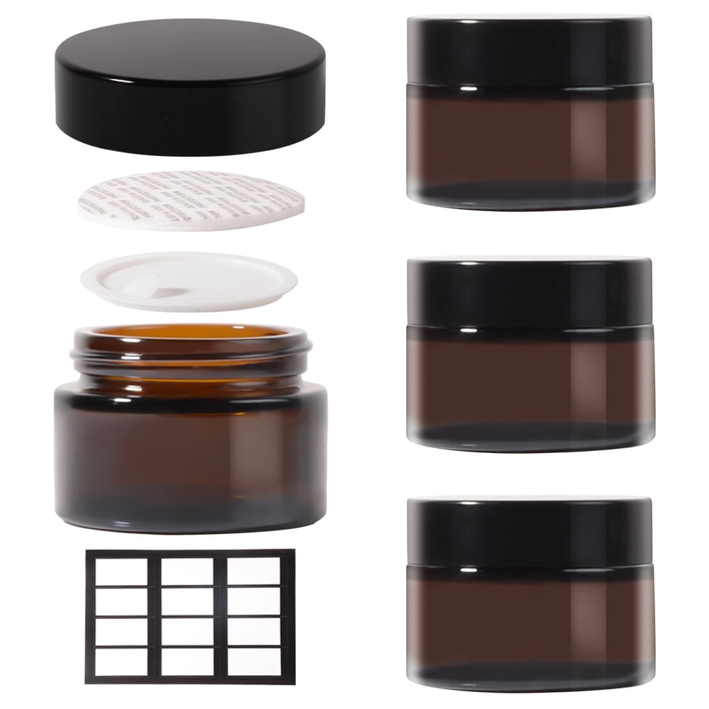 4 Pcs 1 oz Amber Glass Cream Jars,Lotion Lip Balm Containers with Black ...