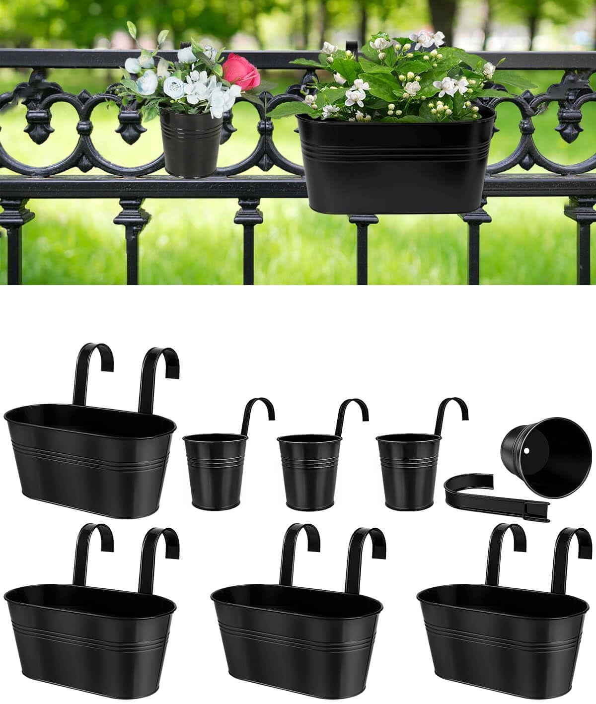 4 Pcs 10.8” Metal Railing Planter for Outdoor Plants – 4 Pcs 3.9 ...