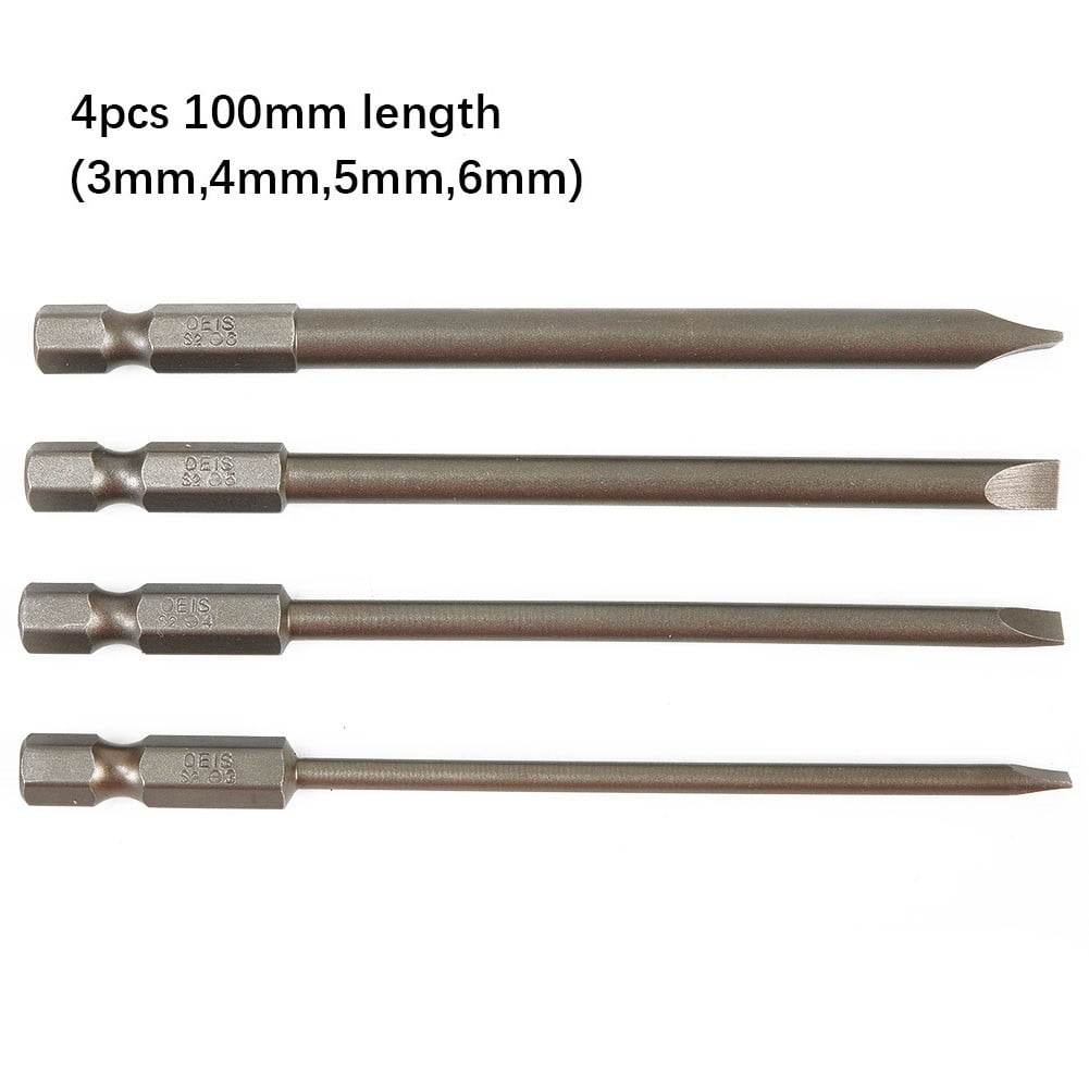 4 Pcs 100mm Slotted Screwdriver Bit 3mm-6mm Magnetic Flat Head 1/4" Hex ...