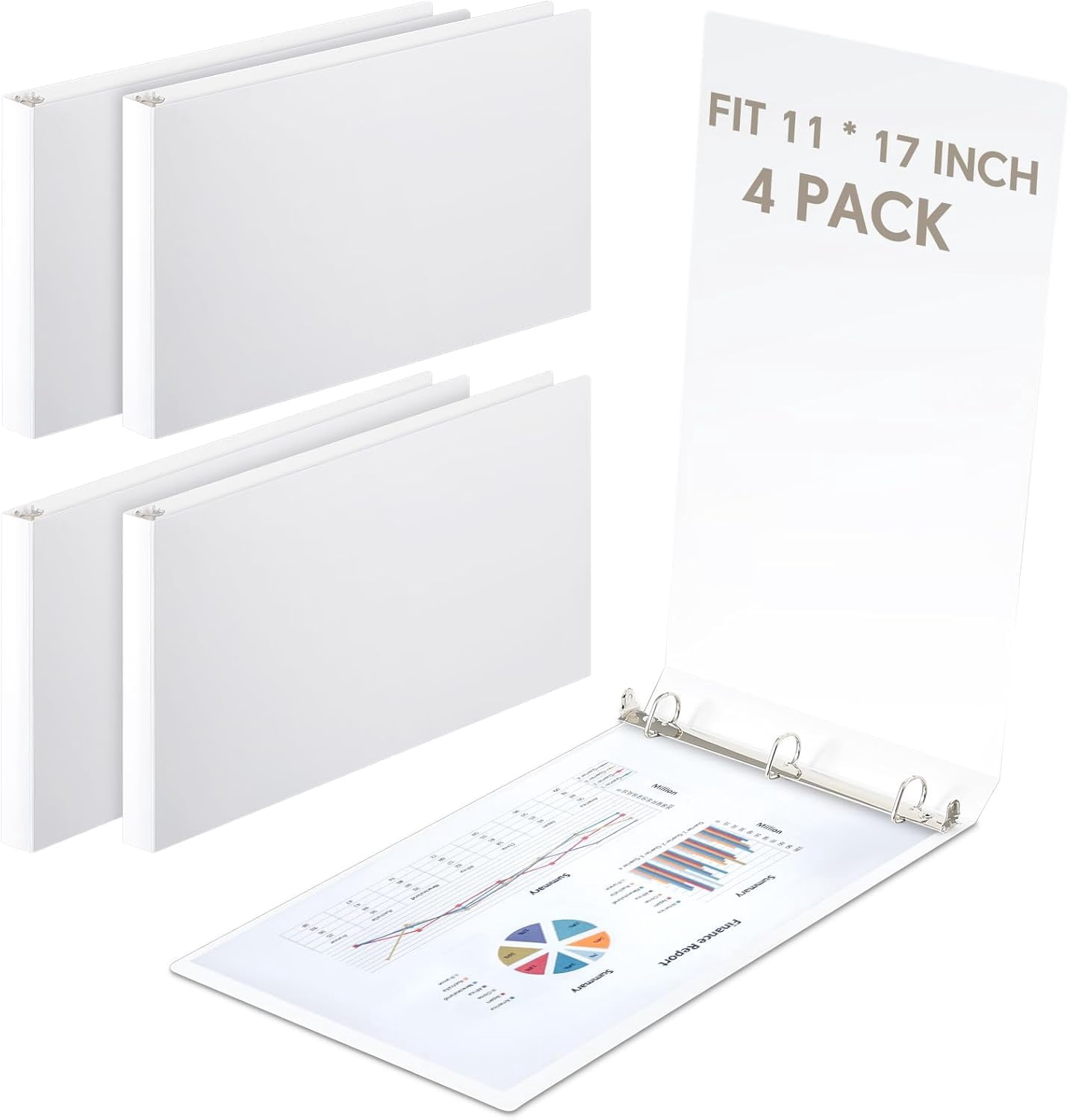 4 Pcs 11 x 17 Inch 3 Ring Binders 1.5 Rings Heavy Duty View Plastic ...