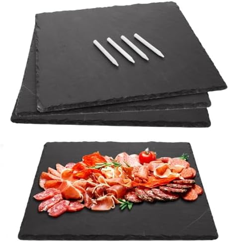 4 Pcs 11x11 Inch Square Slate Cheese Boards – Natural Slate Charcuterie ...