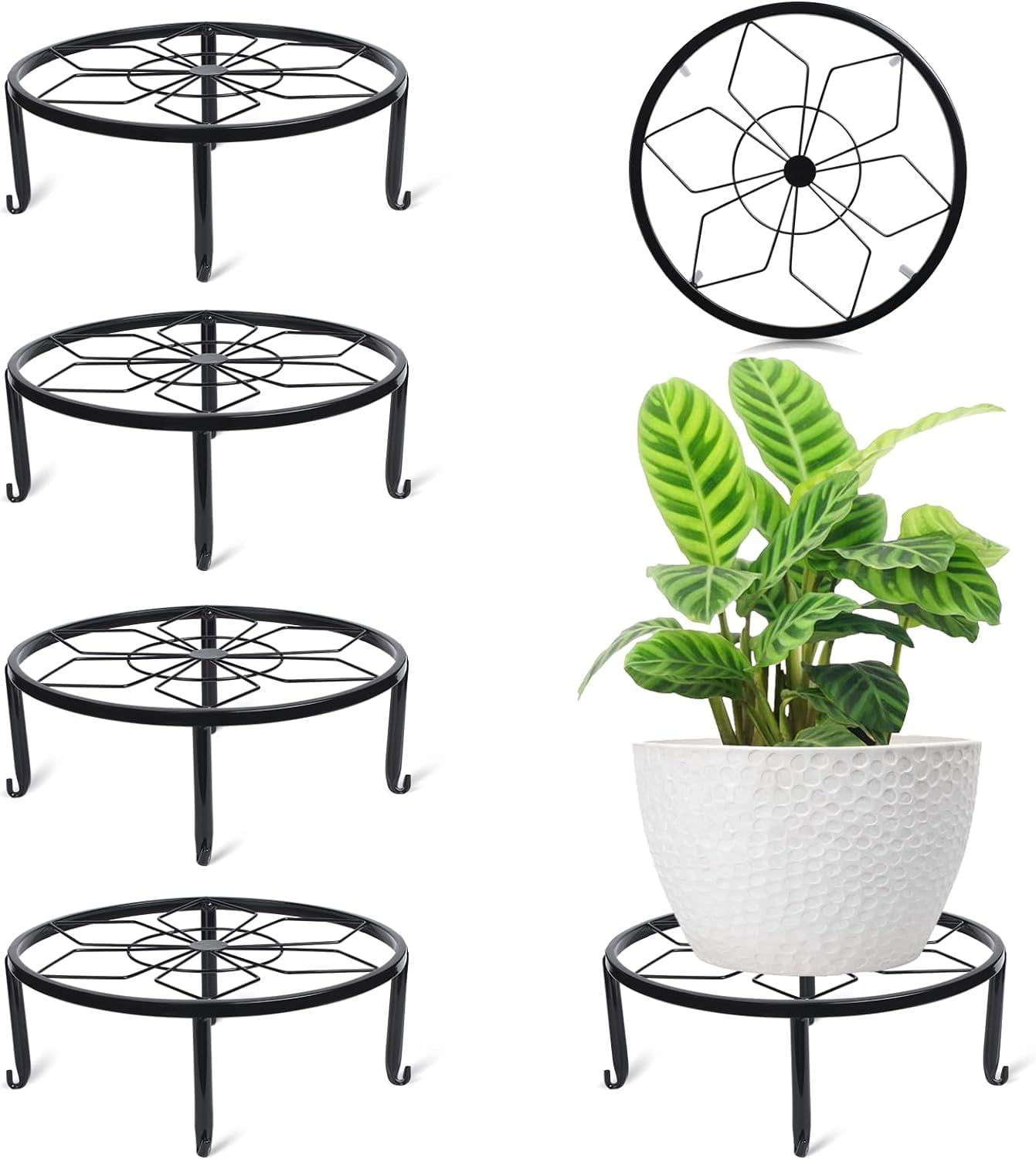 4 Pcs 12 Inch Black Metal Plant Stands for Indoor Outdoor Heavy Duty ...