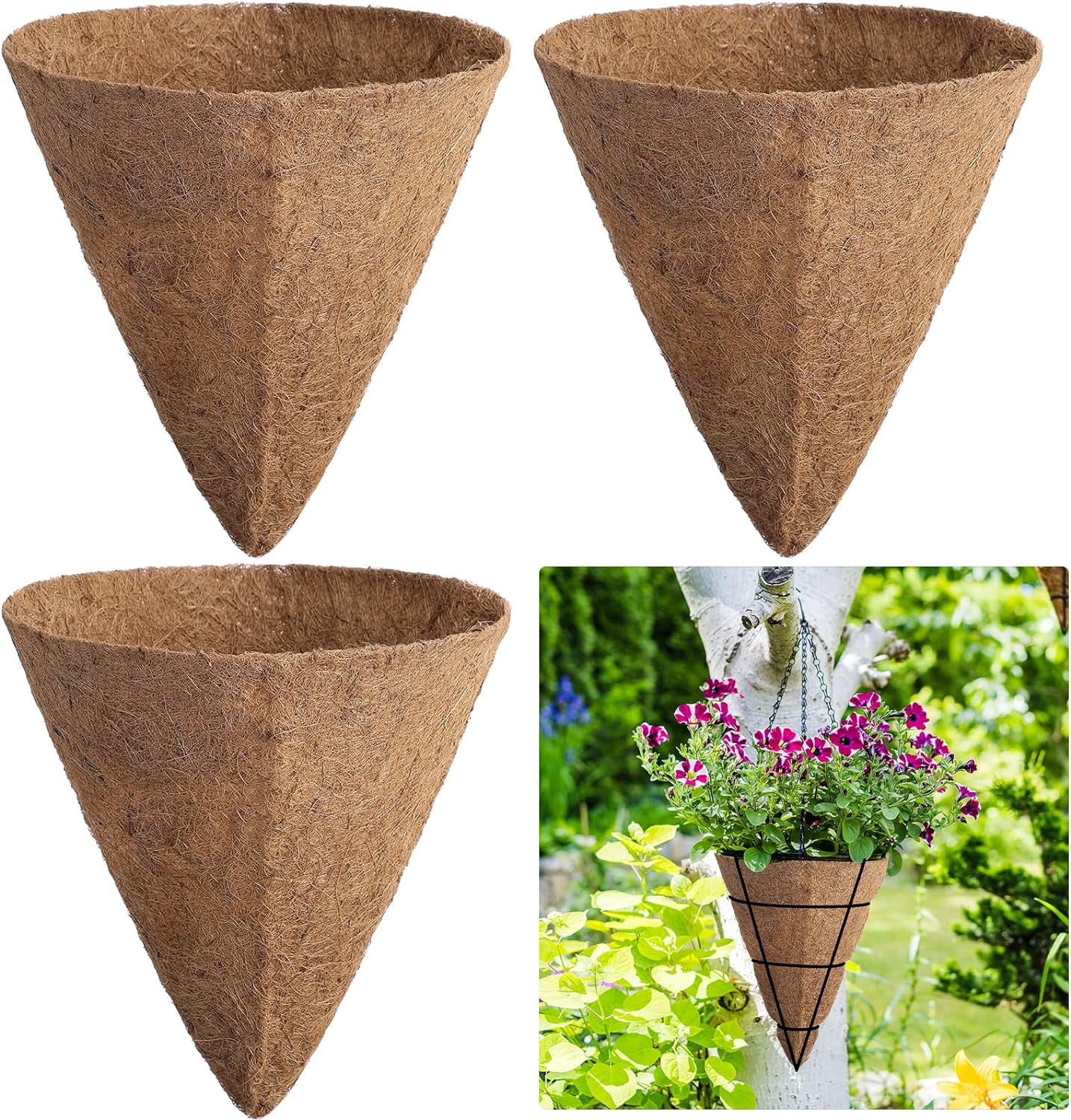 4 Pcs 12inch/14inch Cone Shaped Moss Liner Coconut Planter Basket ...