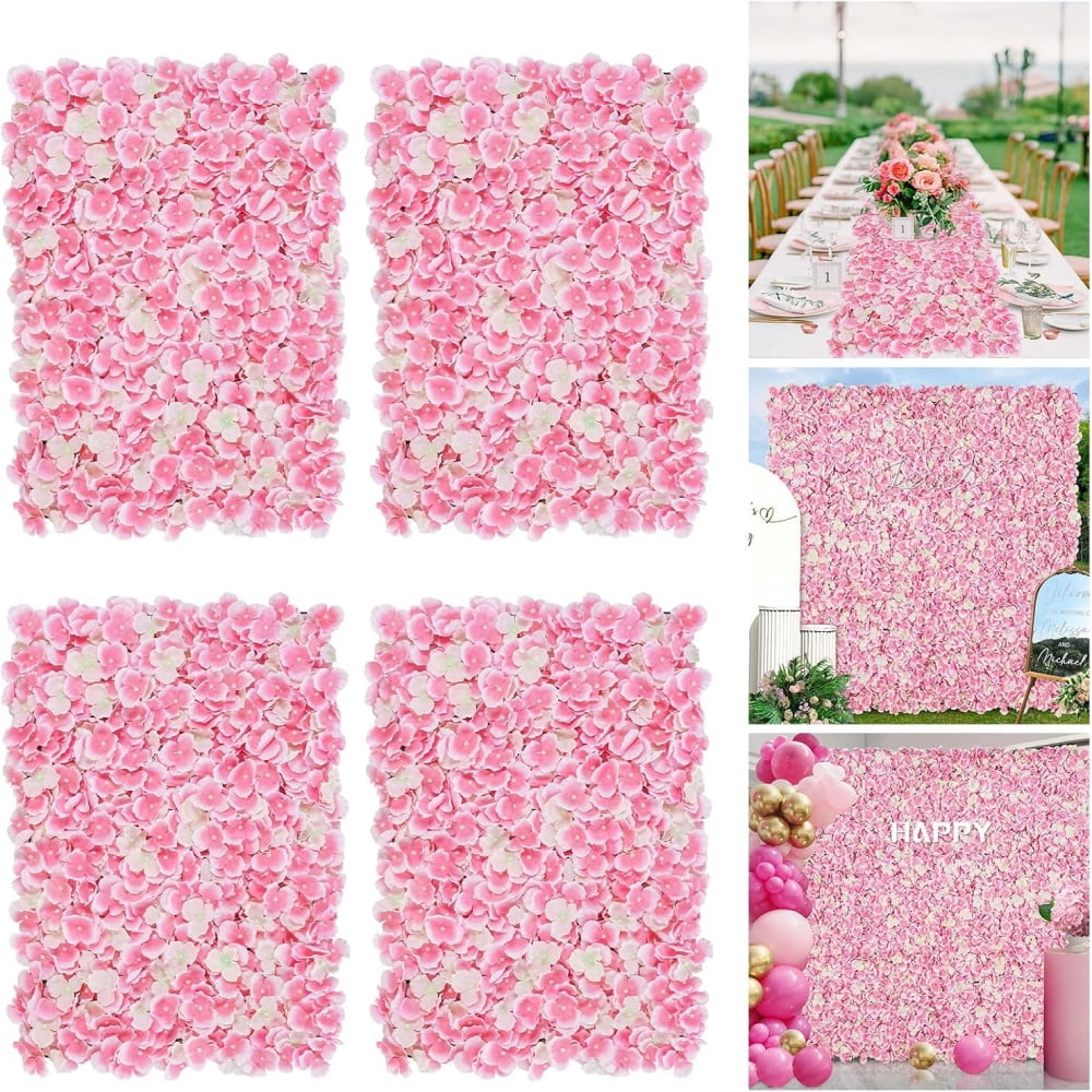 4 Pcs 15.7x23.6 Inch Pink Flower Wall Backdrop Panels Flower Wall ...