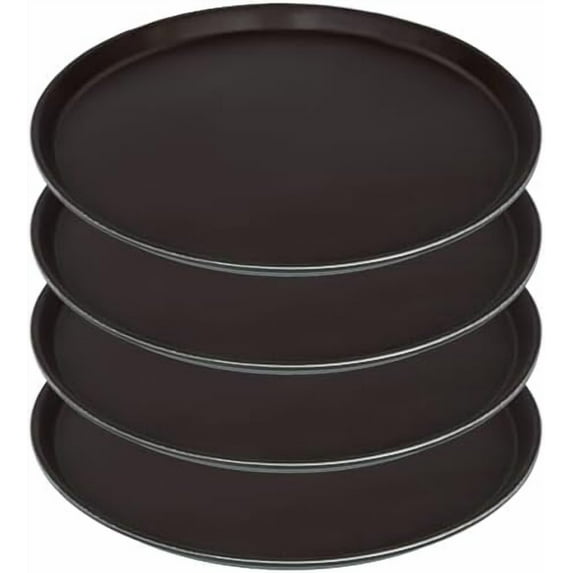 4 Pcs 16 Inch Restaurant Serving Trays, Black Plastic Non Slip Round ...