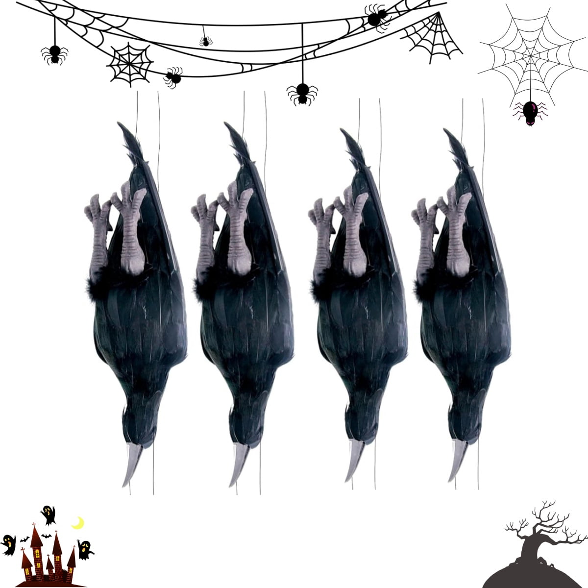 4 Pcs 17 Inches Realistic Hanging Dead Crow, 2025 New Lifesize Extra ...
