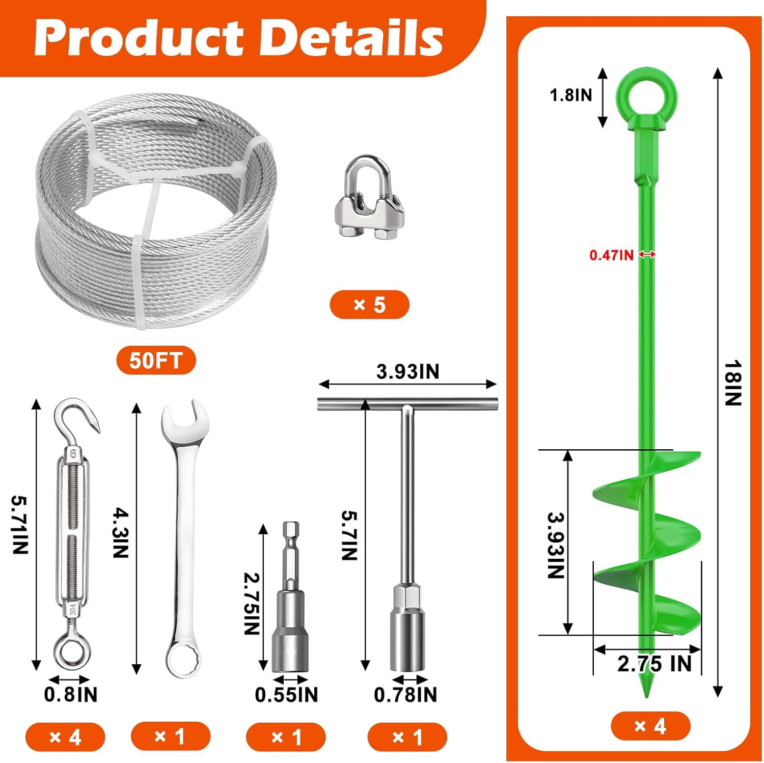 4 Pcs 18" Fully Welded Ground Anchors Shed Anchors Kit with 1/8 ...