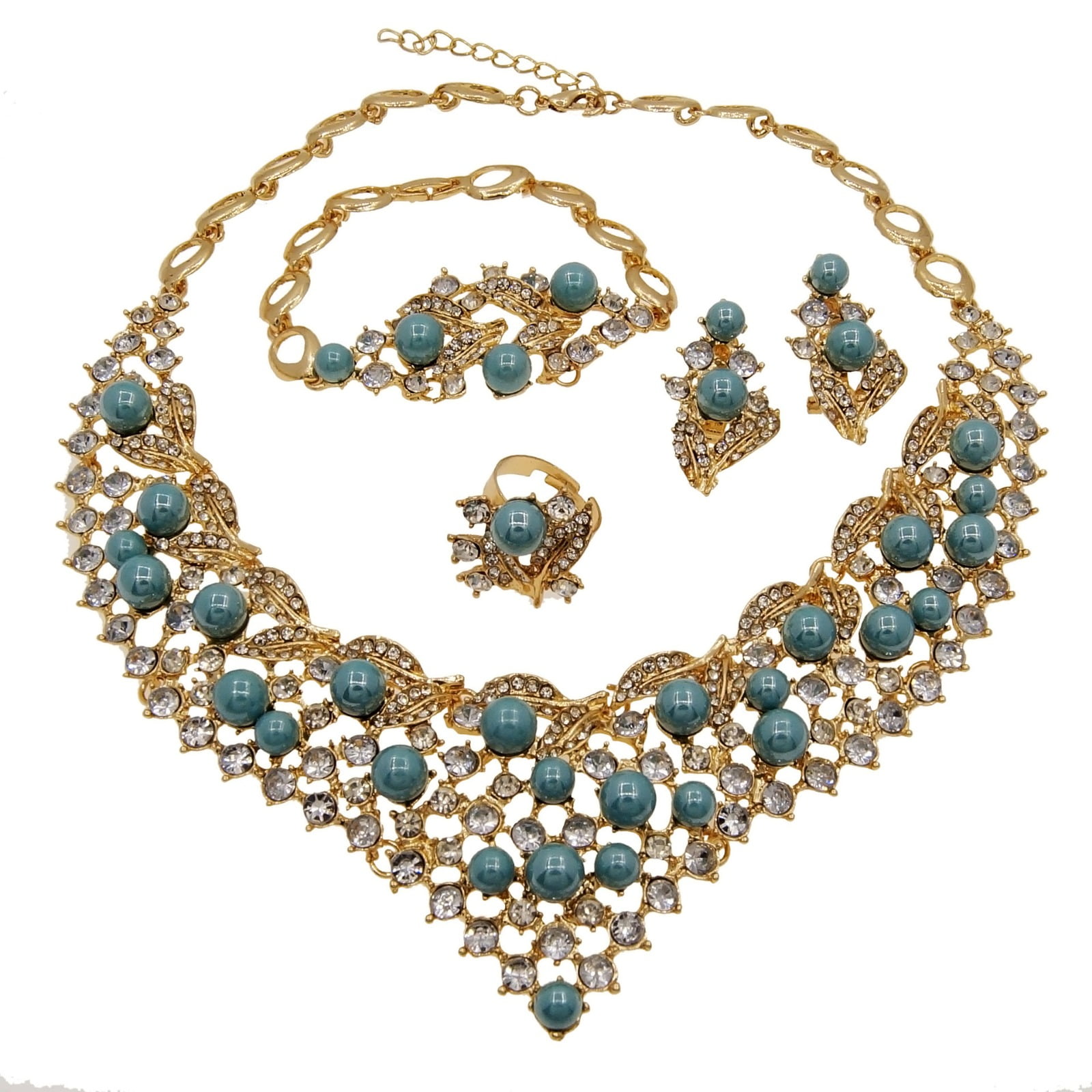 4 Pcs 18K Sparkling Jewelry Sets for Women Crystal Pearl Necklace ...