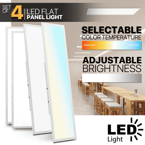 4 Pcs 1x4 LED Flat Panel Troffer Light 4000LM 5000K Dimmable Drop ...