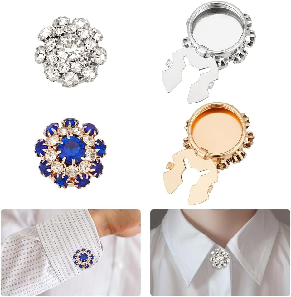 4 Pcs 2 Colors Button Covers for Women 21.5mm Flower Rhinestone Buttons ...