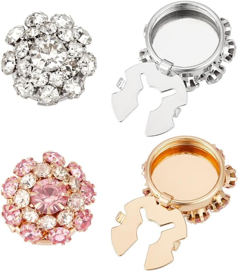 4 Pcs 2 Colors Rhinestone Buttons Cover 21mm Flower Sleeve Buttons ...