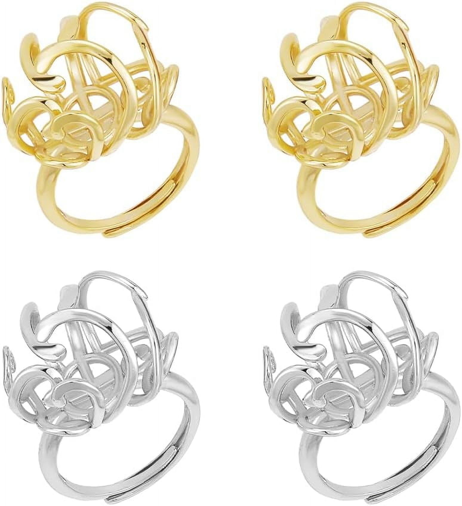 4 Pcs 2 Colors Ring Blank 0.67 Inch Adjustable Brass Ring Components ...