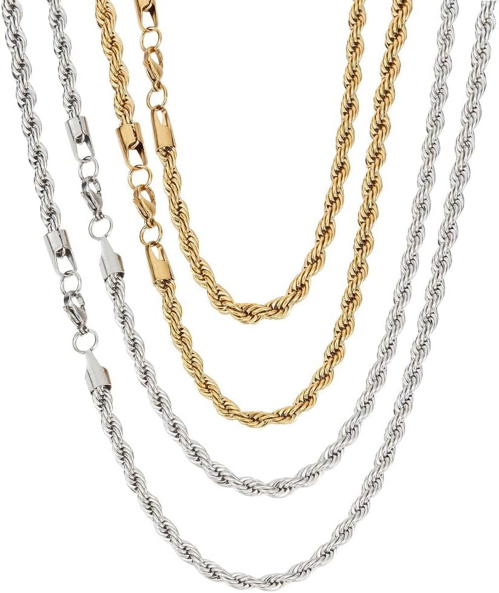 4 Pcs 2 Colors Screwy Rope Chains 304 Stainless Steel Chains Necklaces ...