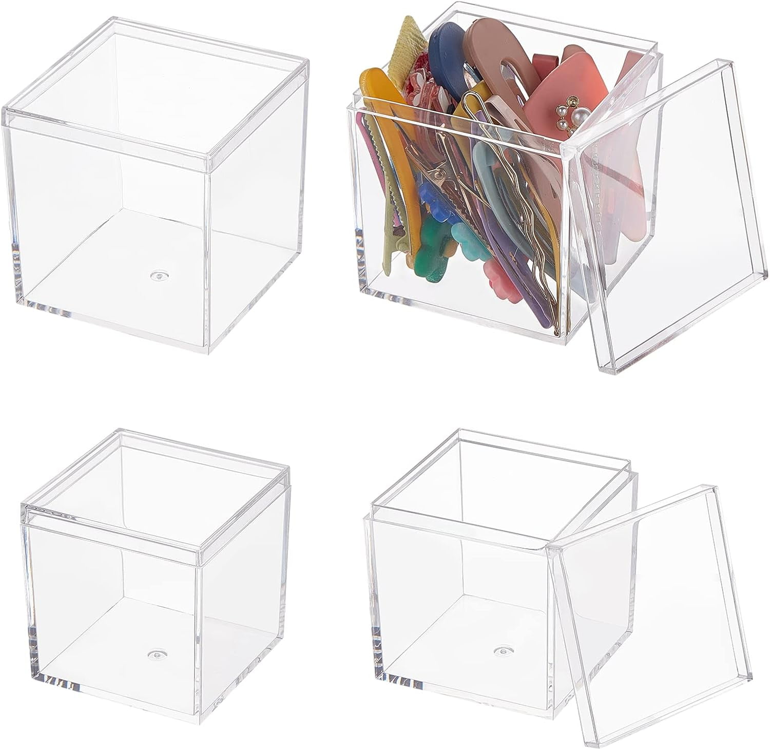 4 Pcs 2 Sizes Clear Plastic Square Cube Small Acrylic Box with Lid ...
