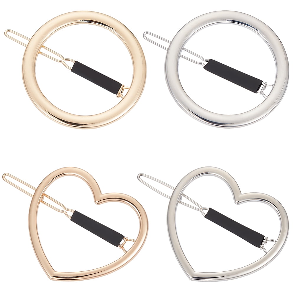 4 Pcs 2 Styles Alloy Hollow Heart Circle Hair Clips Minimalist Hair ...