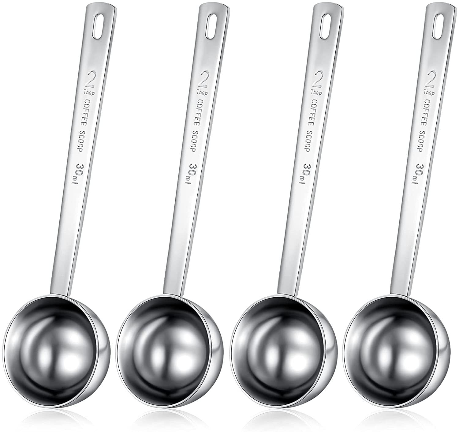 4 Pcs 2 Tablespoon Scoops with Long Handle, 30 ml Stainless Steel ...