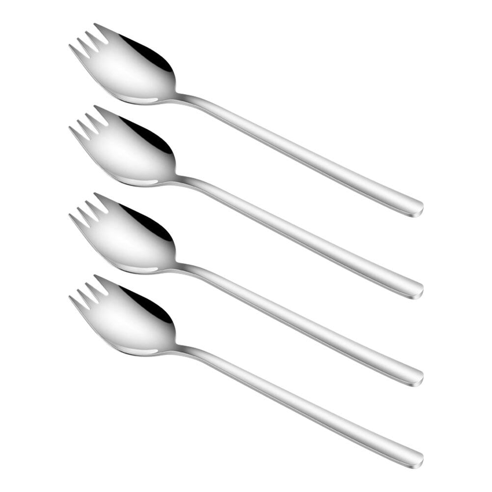 4 Pcs 2-in-1 Salad Fork Spoon Stainless Steel Food Fork Spoon Practical ...