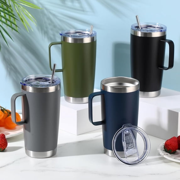 4 Pcs 20 oz Stainless Steel Coffee Mug with Handle Insulated Tumbler ...