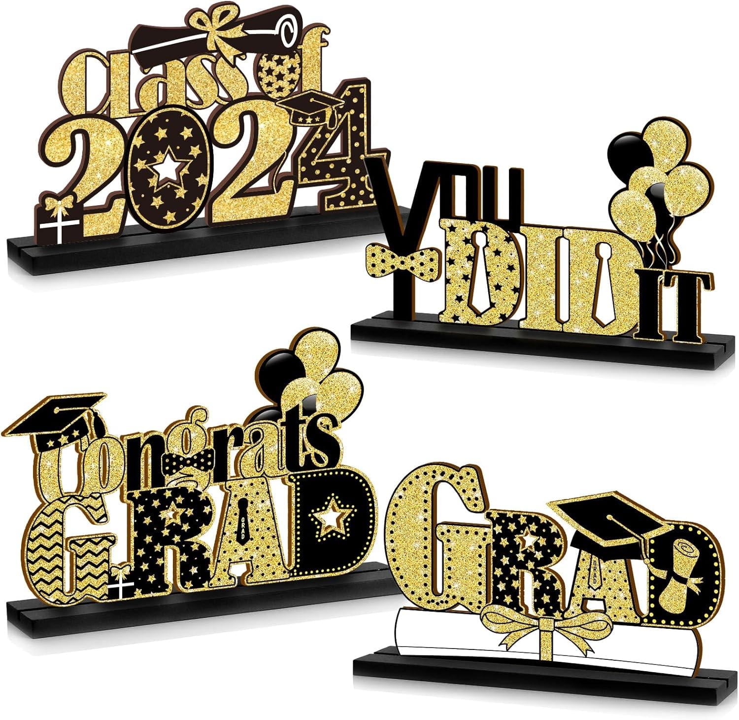 4 Pcs 2024 Graduation Party Decorations Class Of 2024 Congrats Grad