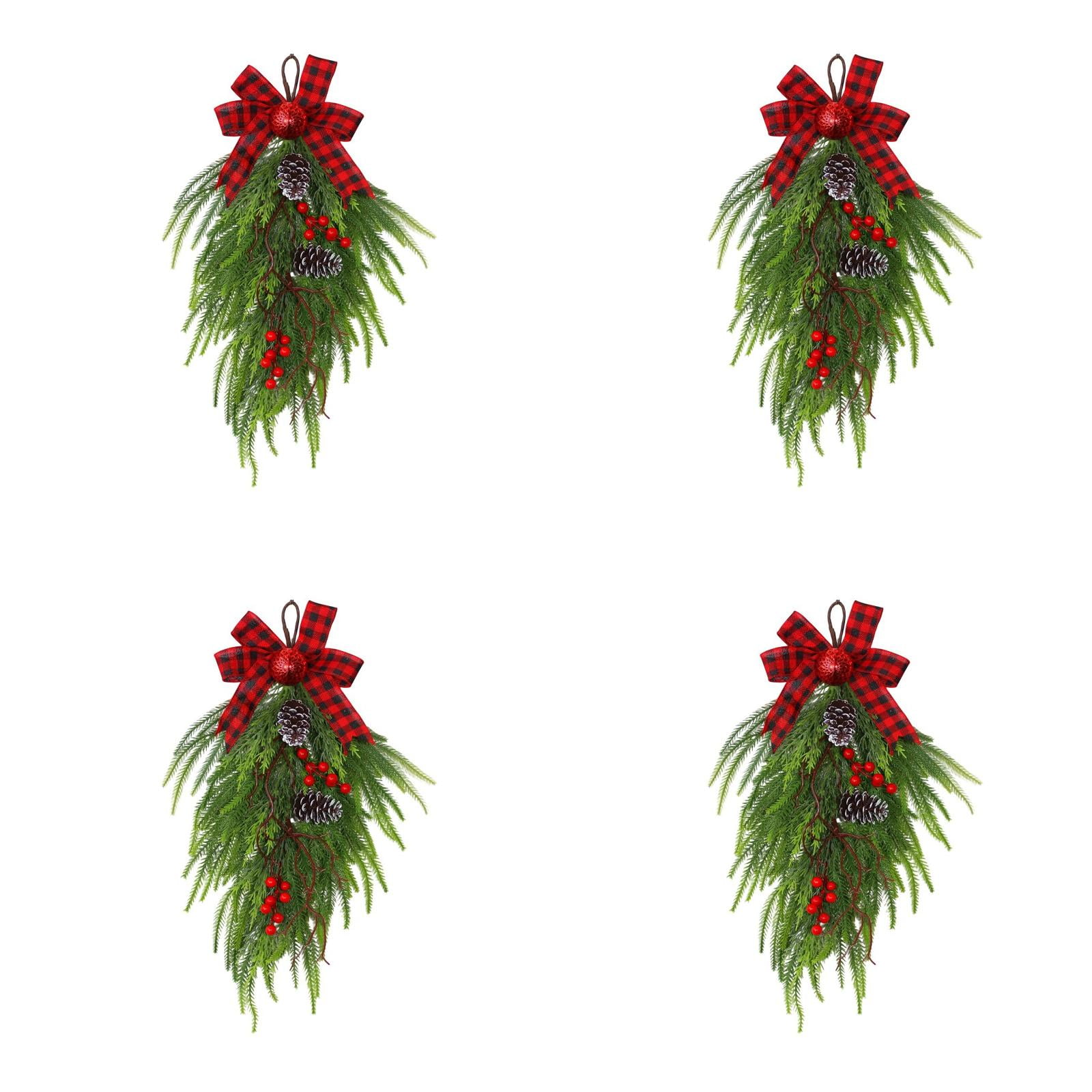 4 Pcs 21.65 Inch Artificial Christmas Pine Teardrop Swags Faux Xmas ...