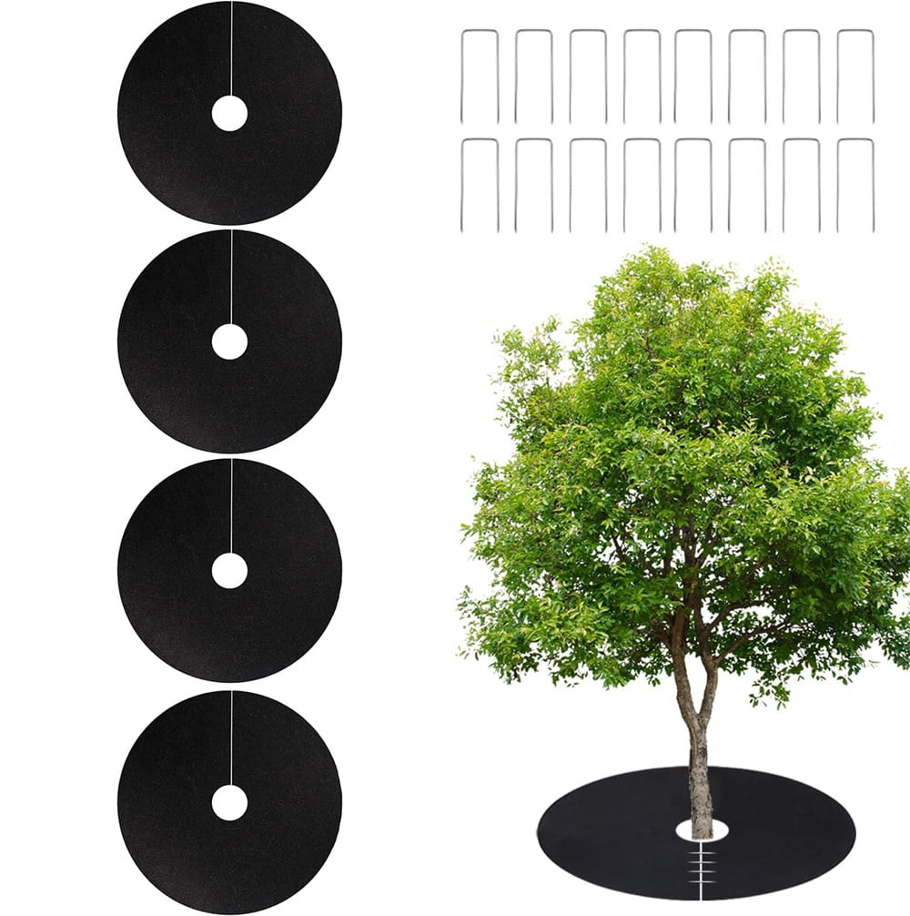 4 Pcs 24.4'' Non-Woven Tree Mulch Rings, NOGIS Tree Mulch Mats, Tree ...