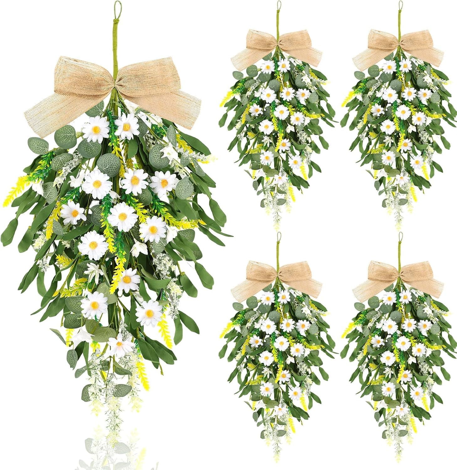 4 Pcs 24" Artificial White Daisy Teardrop Wreath Swag Spring Summer ...
