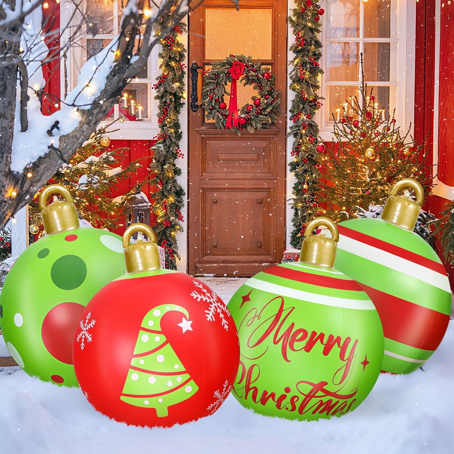 4 Pcs 24 Inch Giant Inflatable Christmas Balls Extra Large Outdoor Blow ...