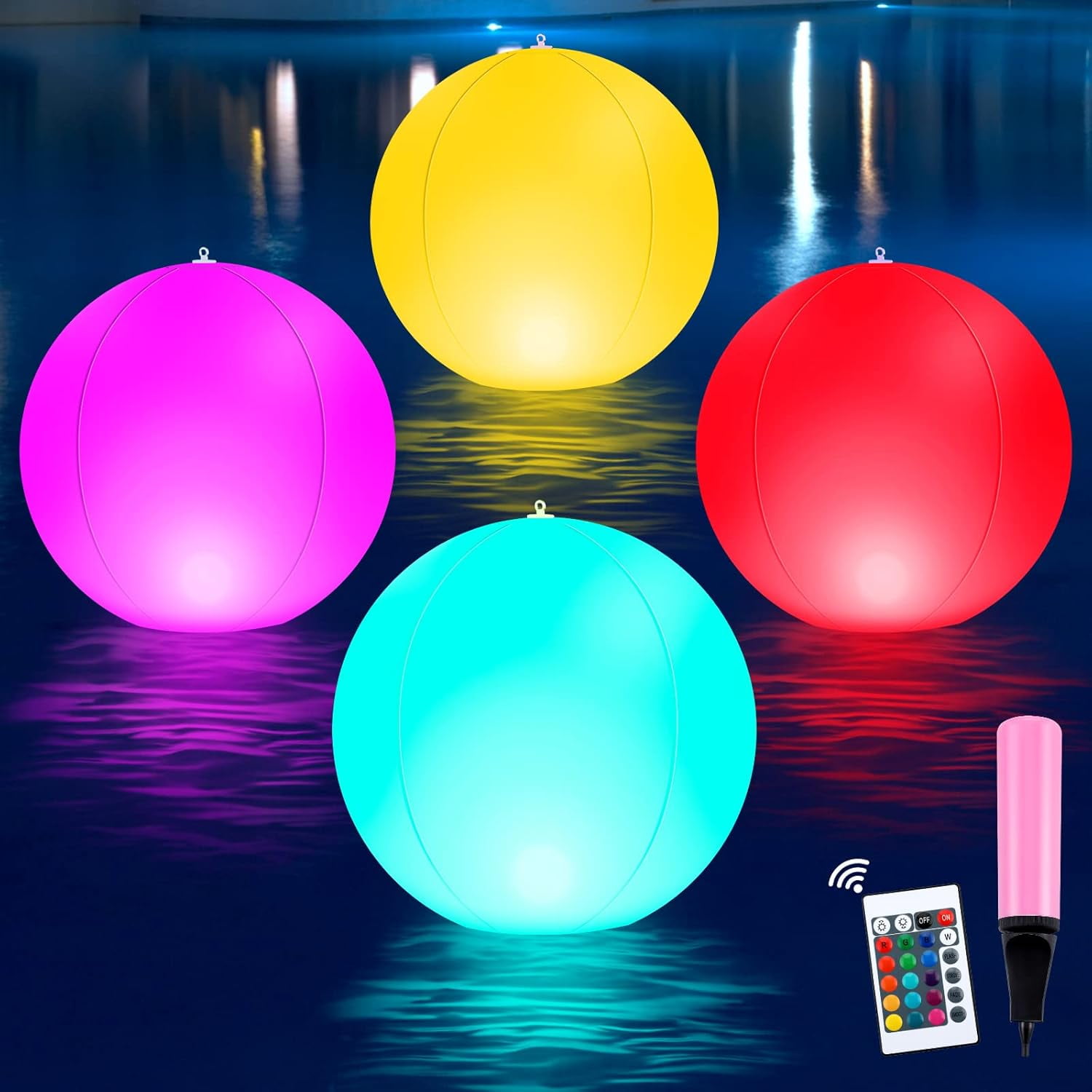 4 Pcs 24 Inch Large Pool Solar Floating Lights 16 Color Changing LED ...