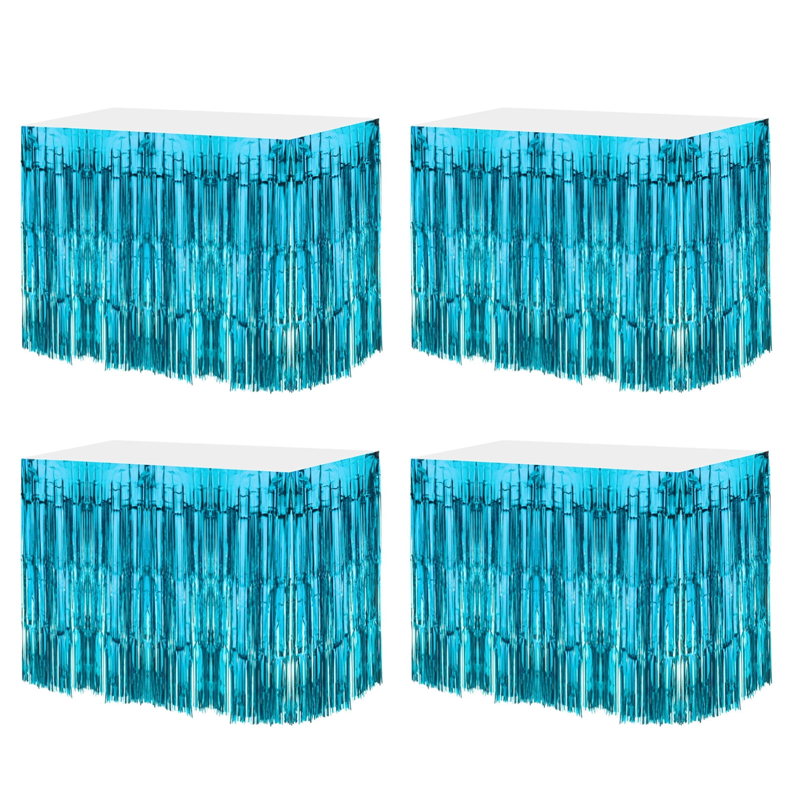 Uxcell Metallic Foil Fringe Tinsel Table Skirts for Party Lake Blue ...