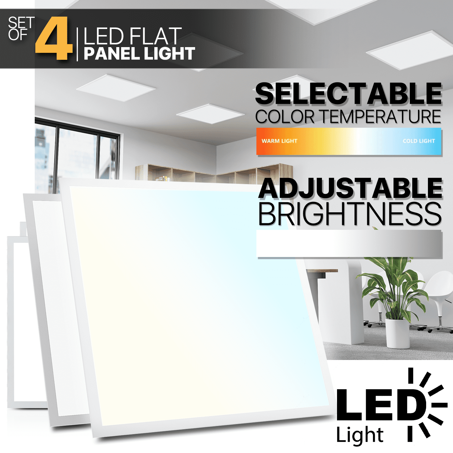 4 Pcs 2x2 LED Flat Panel Light 4400LM 5000K Dimmable Drop Ceiling ...