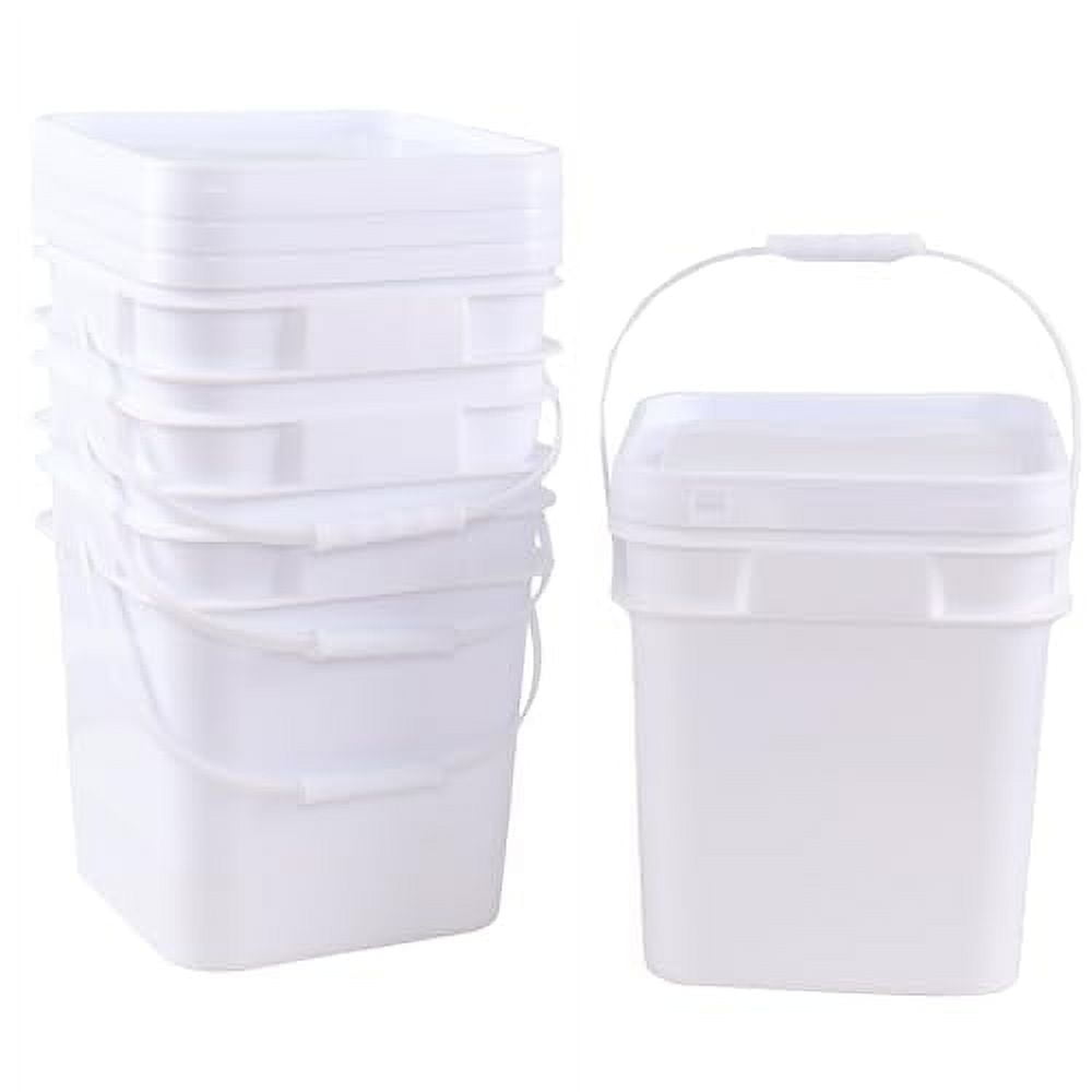 4 Pcs 3 Gallon Plastic Square Bucket Pail Container with Lid, White ...
