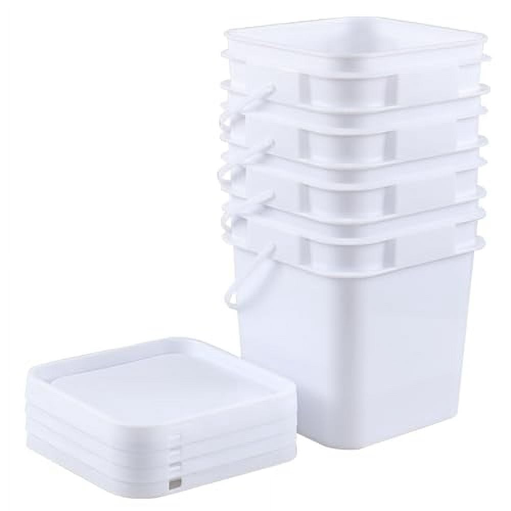 4 Pcs 3 Gallon Square Bucket Pail with Plastic Handle and Lid, White ...