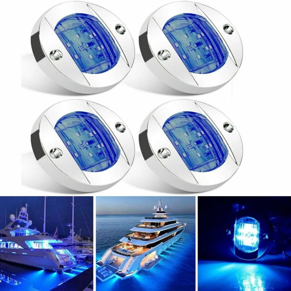 4 Pcs 3 Inch Round Marine Boat Blue LED Lights Courtesy Outdoors Lamp ...