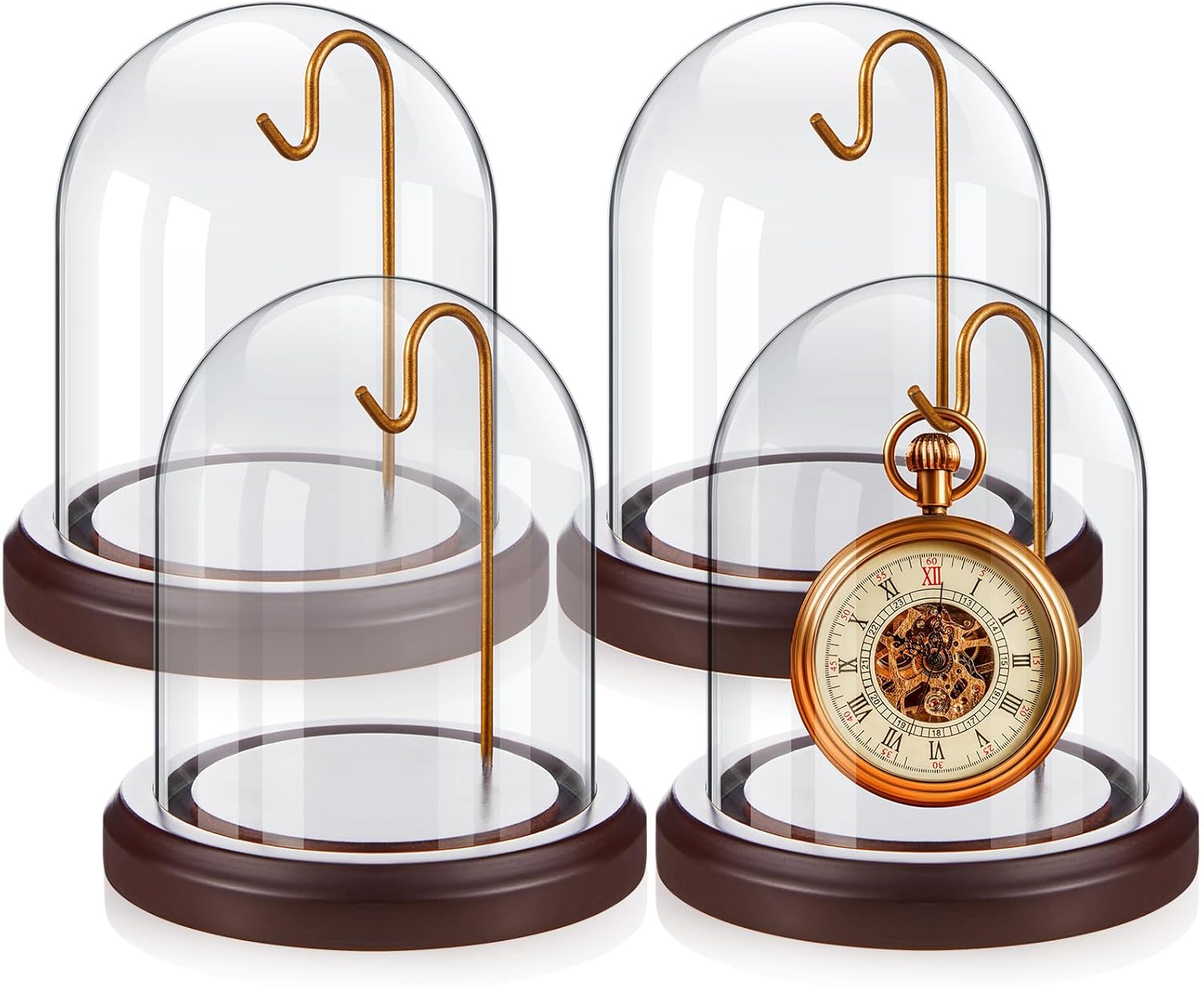 4 Pcs 3" x 4" Watch Ornament Glass Display with Hooks Dome Cloche with ...