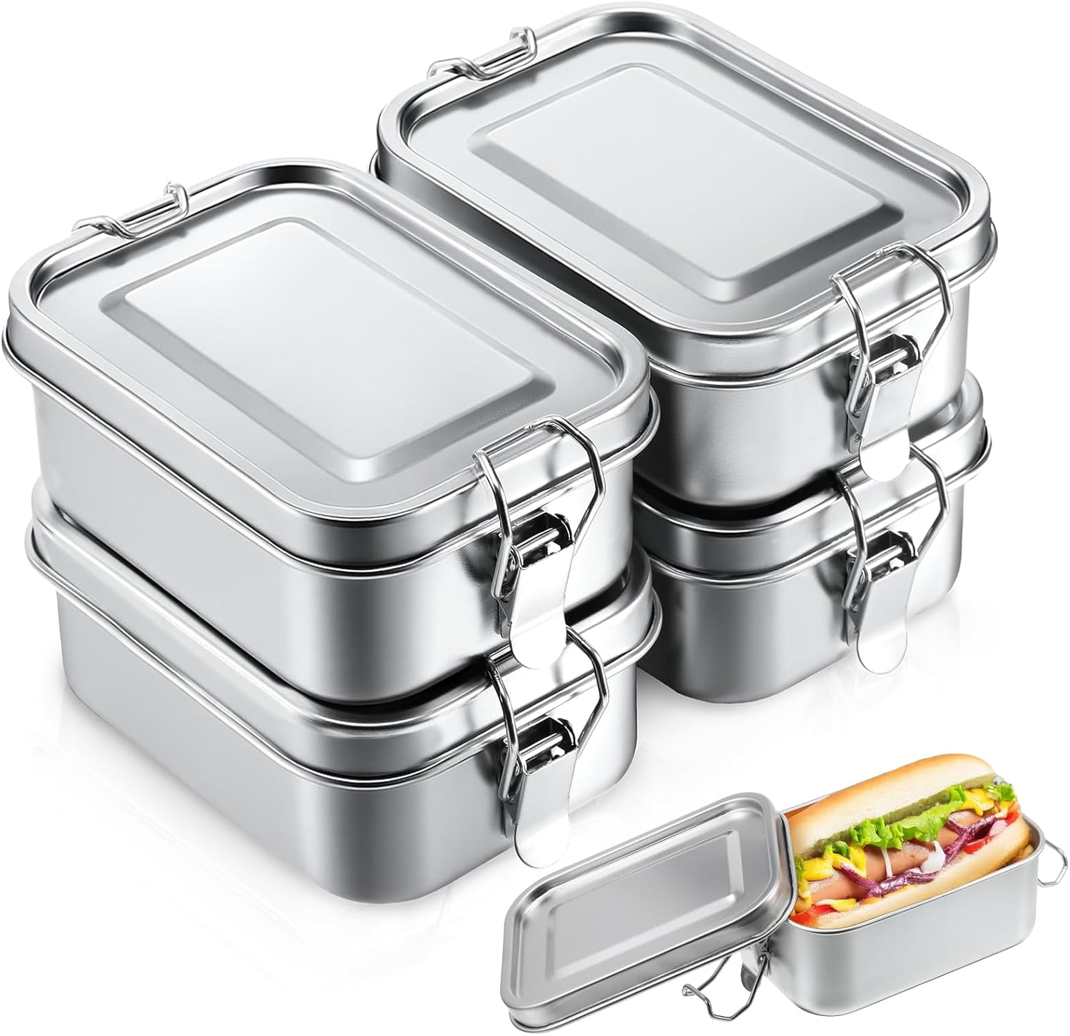 4 Pcs 304 Stainless Steel Food Container Bento Box 550ml/18.6oz Metal ...
