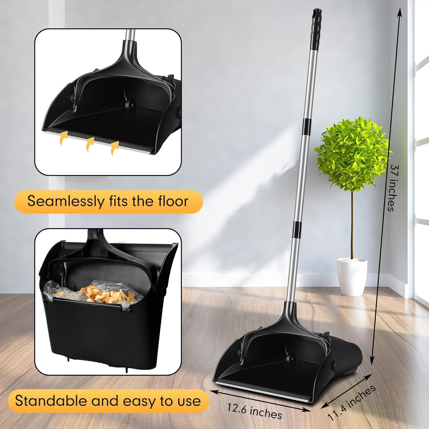 4 Pcs 37 Inch Long Handle Dust Pan Bulk Upright Dustpan Heavy Duty for ...