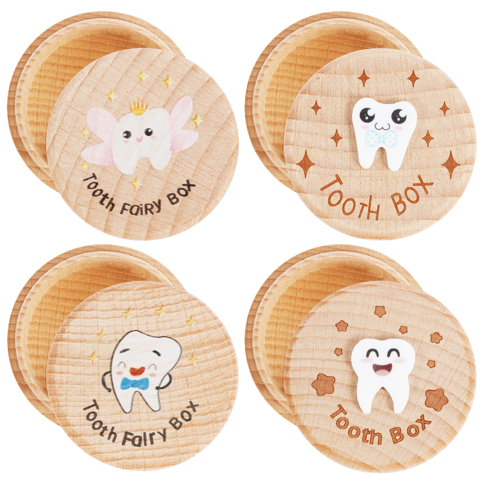 4 Pcs 3D Carved Fairy Box Wood Tooth Storage Box for Lost Teeth ...