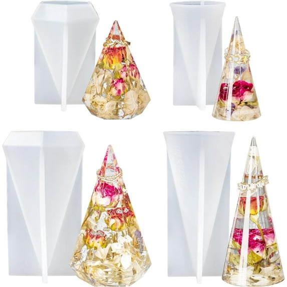4 Pcs 3D Pyramid Crafts Silicone Mold Suitable for Epoxy Resin Diy ...