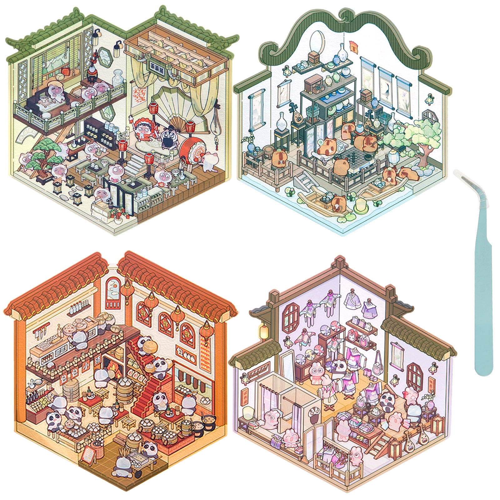 4 Pcs 3D Sticker Scene Adorable DIY 3D House Stickers Creative DIY ...