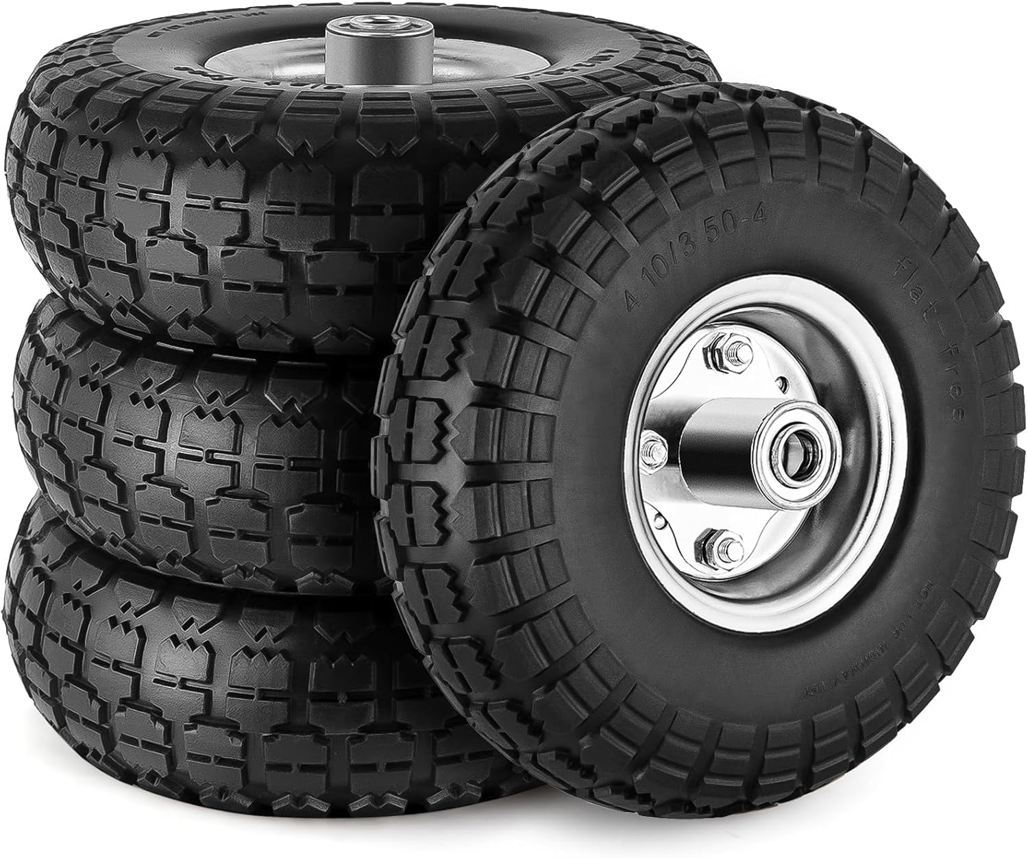 4 Pcs 4.10/3.50-4" Tire and Wheel Flat Free, 10 Inch Solid Rubber Tires ...