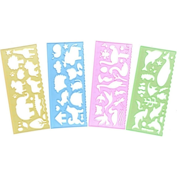 4 Pcs 4 Colors，Drawing Stencils Plastic Ruler Animals Painting ...