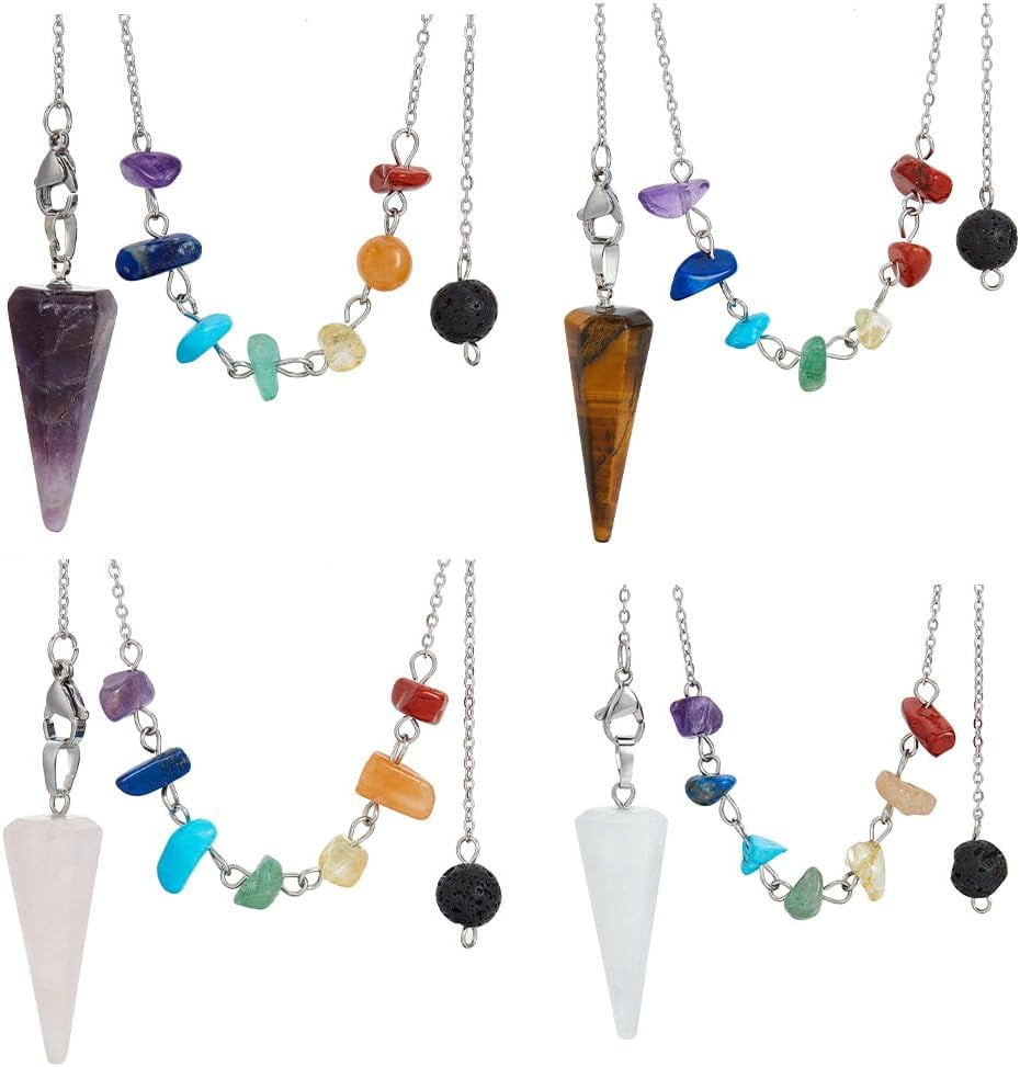 4 Pcs 4 Colors Pendulums Dowsing Pendulum Mixed Stone Pendulum Pendant ...