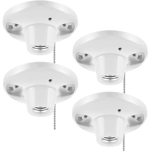 4 Pcs 4 Pcs Light Socket with Pull Chain White Bulb E27/E26 Socket ...