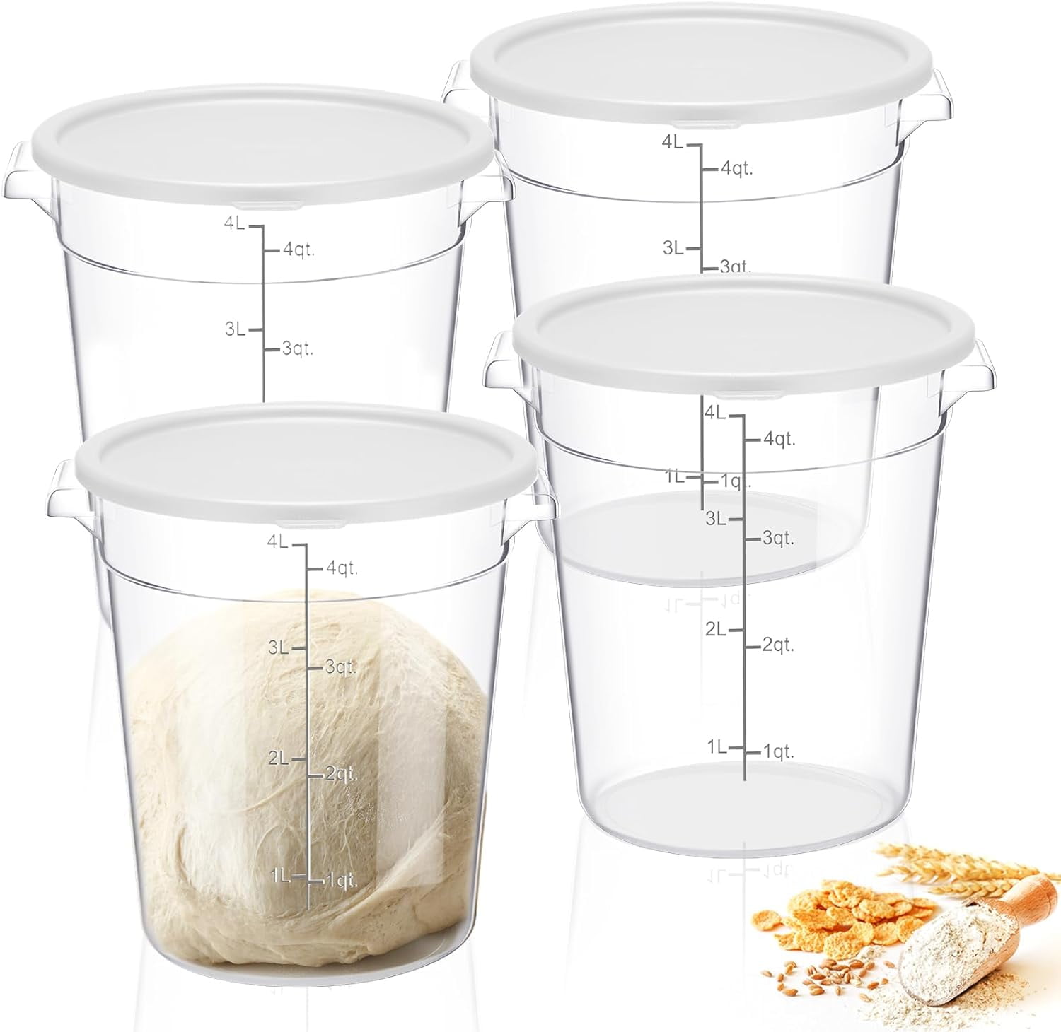 4 Pcs 4 Qt Food Storage Container Bucket with Lids Clear Proofing ...