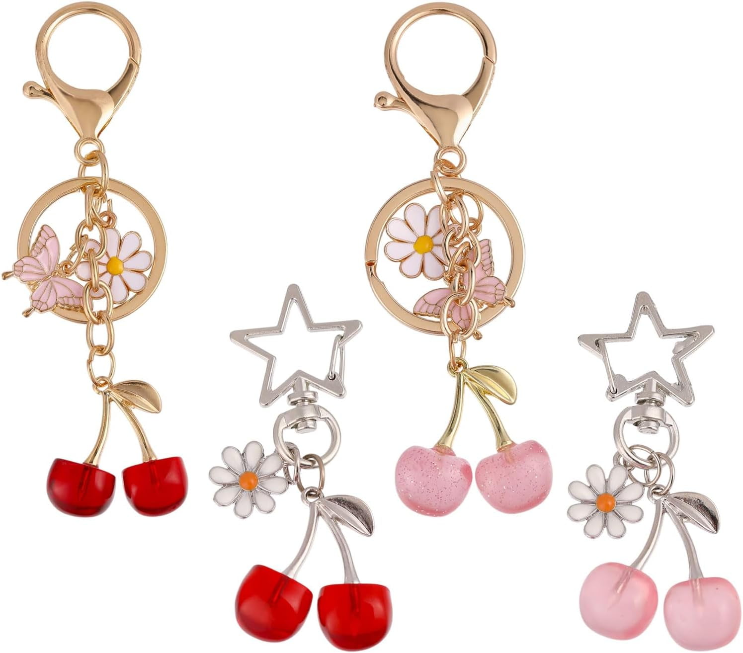 4 Pcs 4 Style Cherry Keychain Resin Cherry Keyrings with Clasps Alloy ...