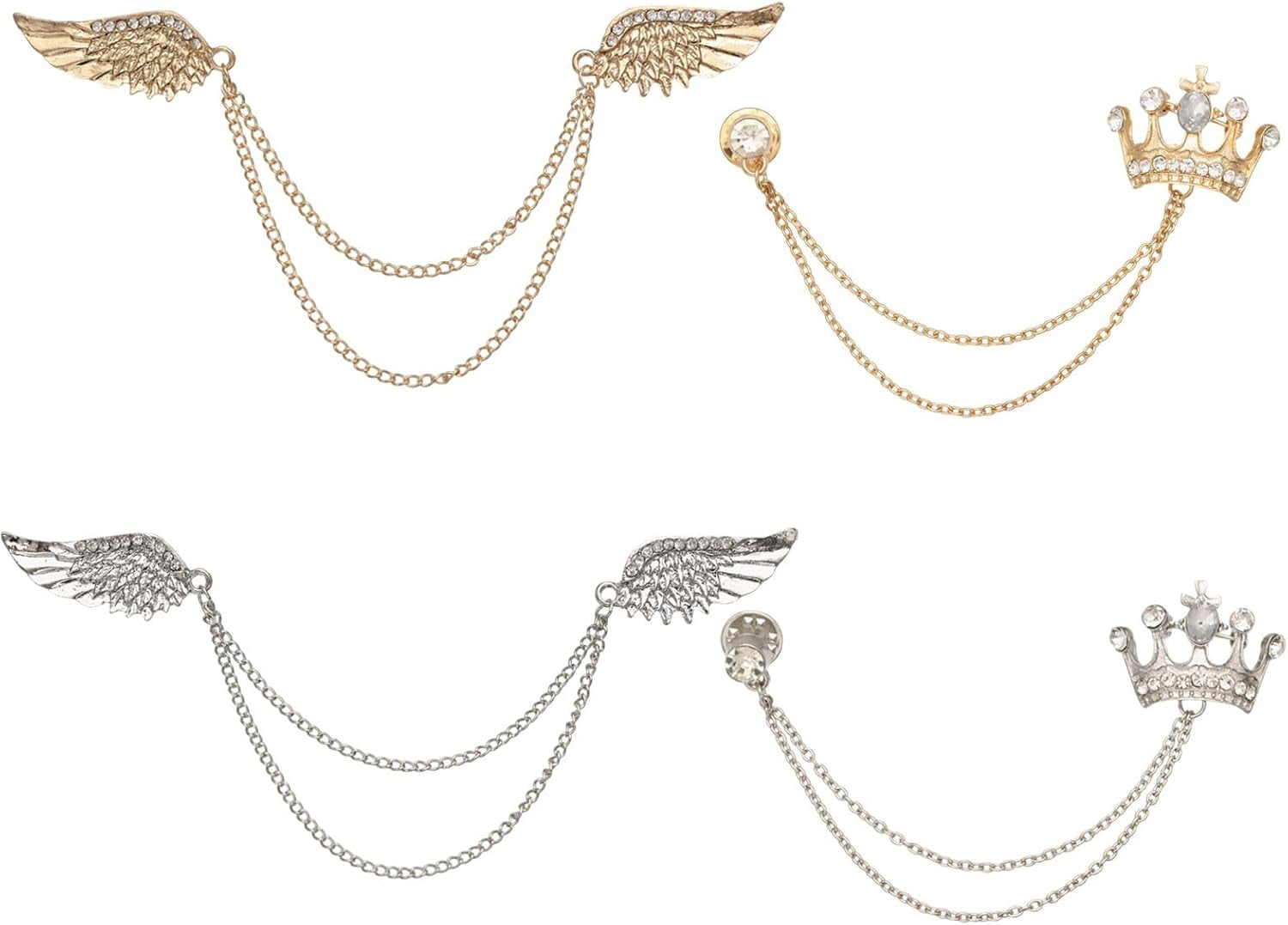 4 Pcs 4 Style Wings Collar Chain Brooch Crown Hanging Chain Brooches ...