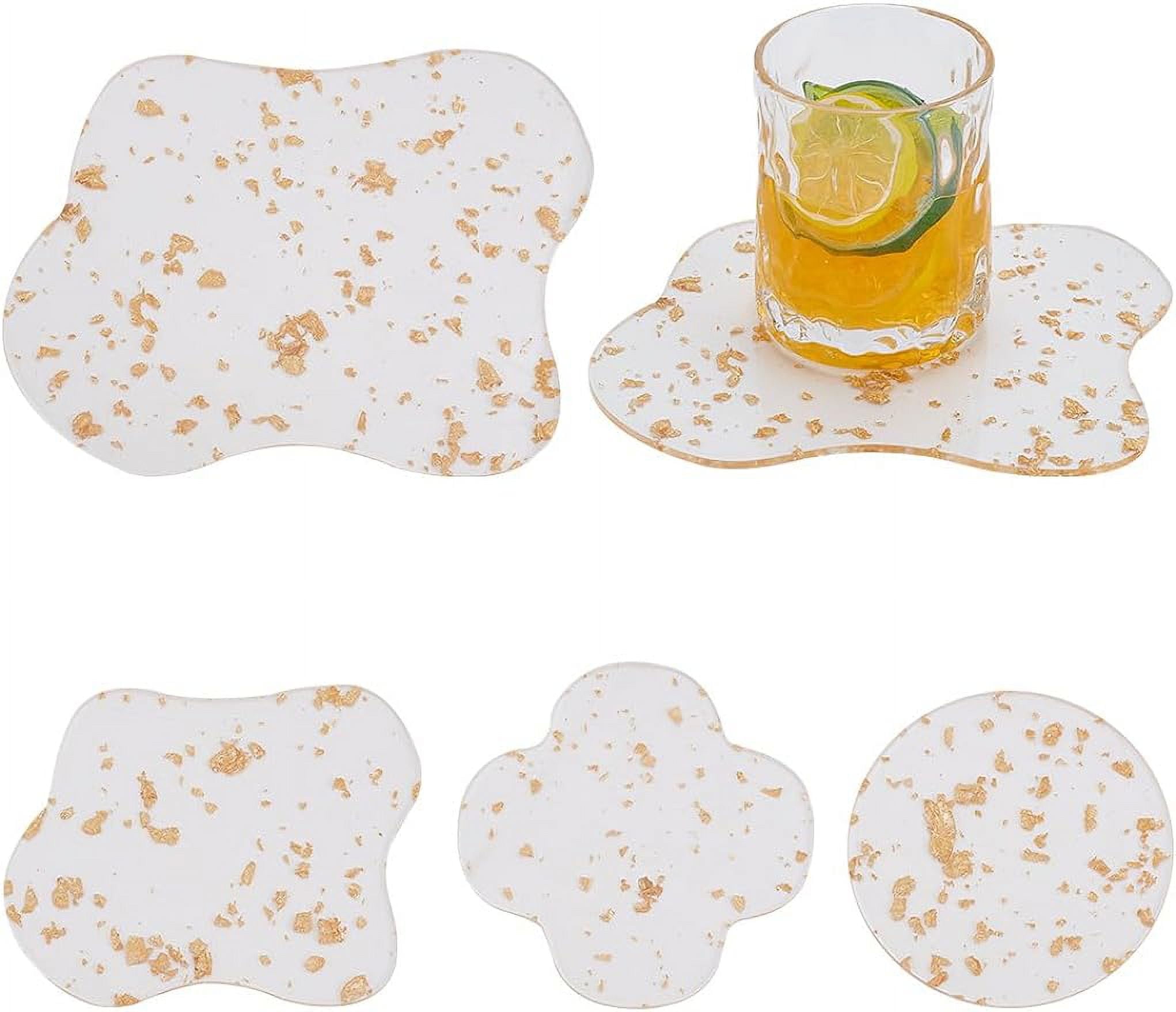 4 Pcs 4 Styles Acrylic Coaster Transparent Cup Mats Gold Foil Coasters ...