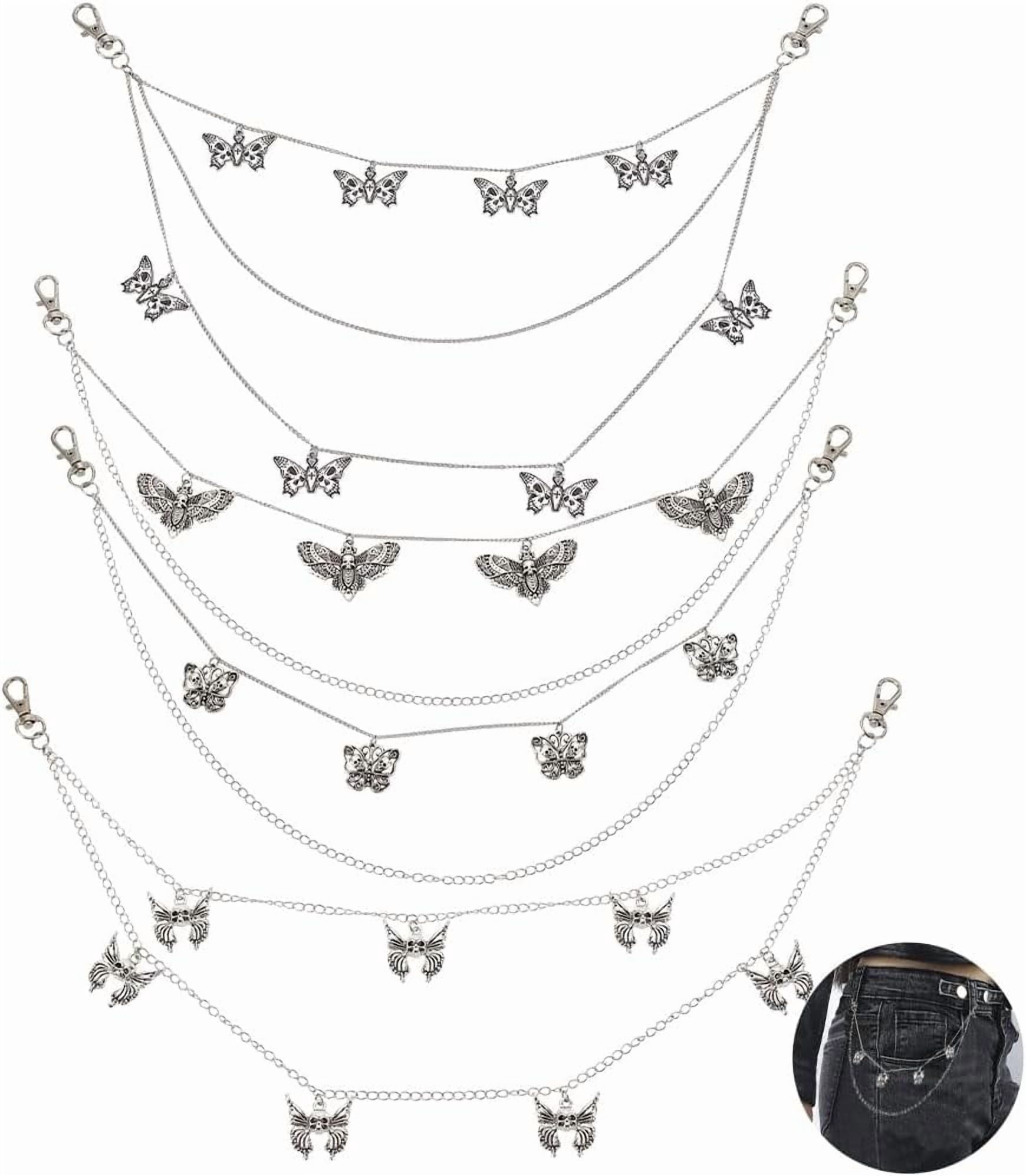 4 Pcs 4 Styles Butterfly Pants Chains Brass Double Tripled Layer Jeans ...
